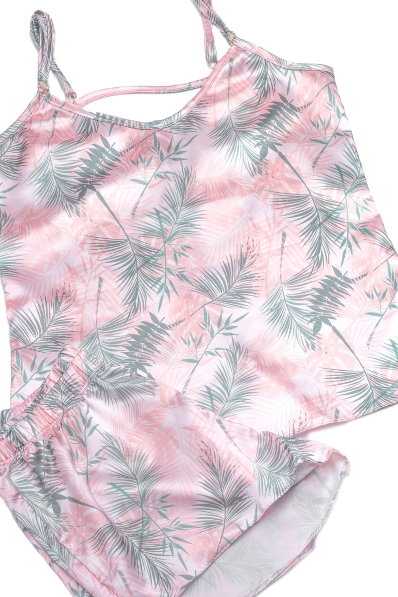 Cata | Romantic Satin Pajama Short Set Nightwear Pink Floral Print PJs ...