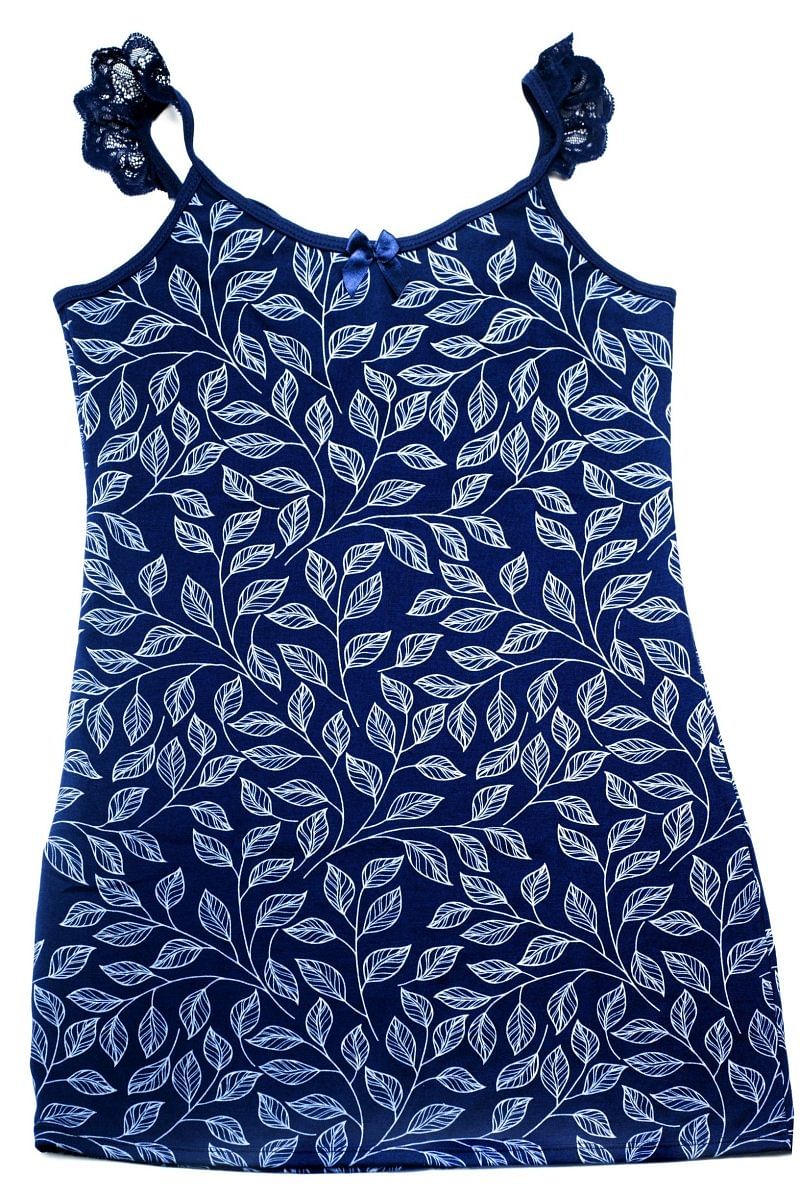 Diana | Navy Blue Printed Flowers Pajama Open Back Dress Slip – Lunachi ...